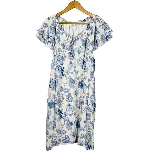 NAIF | Dresses | Naif Floral Cap Sleeve Peasant Dress Print Blue White ...
